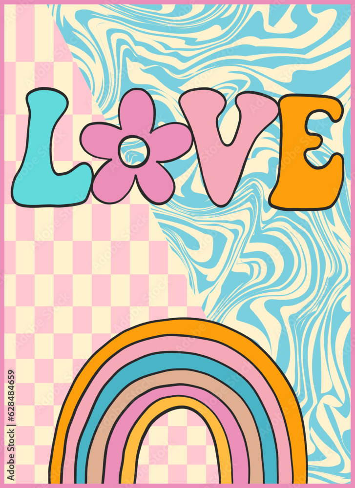 Groovy retro poster. Hippie style background. Groovy love. 60s and 70s ...