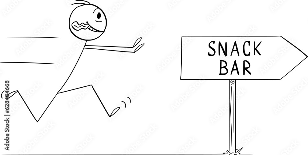 Hungry or Thirsty Person Running for Snack, Vector Cartoon Stick Figure ...