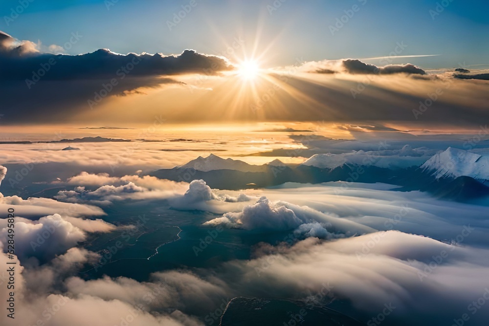 Aerial sunset view over the Blue Ridge Mountains from the cockpit of a ...