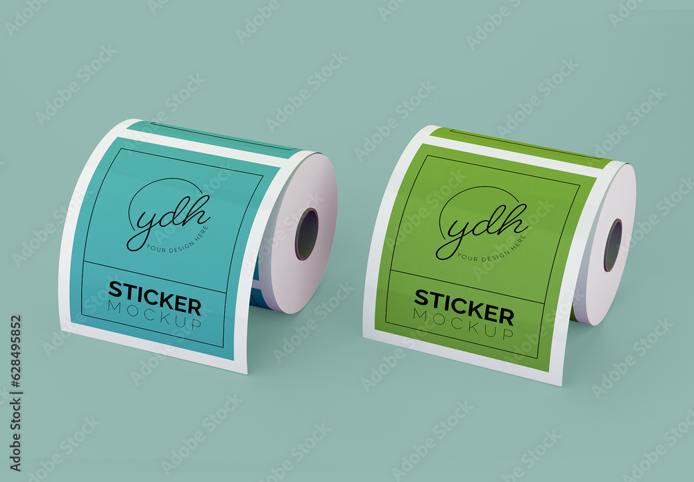 Two Rectangular Stickers Roll Mockup Stock Template | Adobe Stock