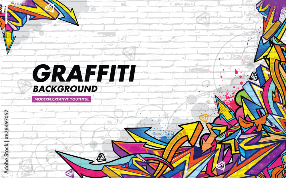 Graffiti background with throw-up and tagging hand-drawn style. Street ...