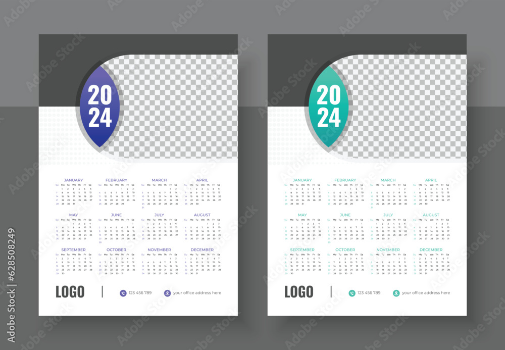 Modern wall calendar design 2024. Print Ready One Page wall calendar ...