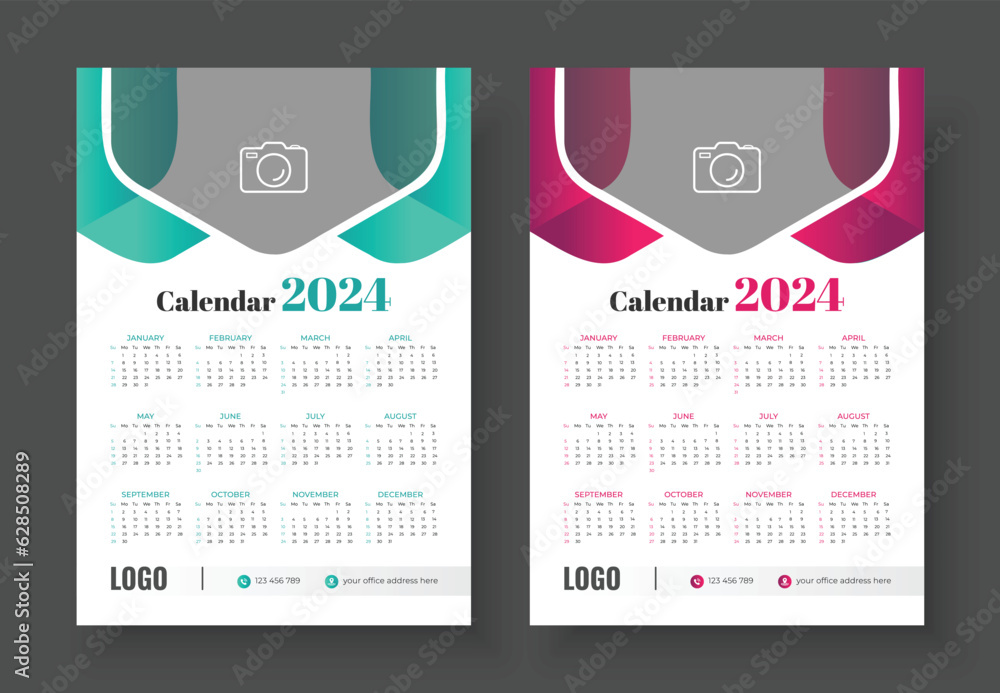 Vetor de Modern wall calendar design 2024 template. Print Ready One ...