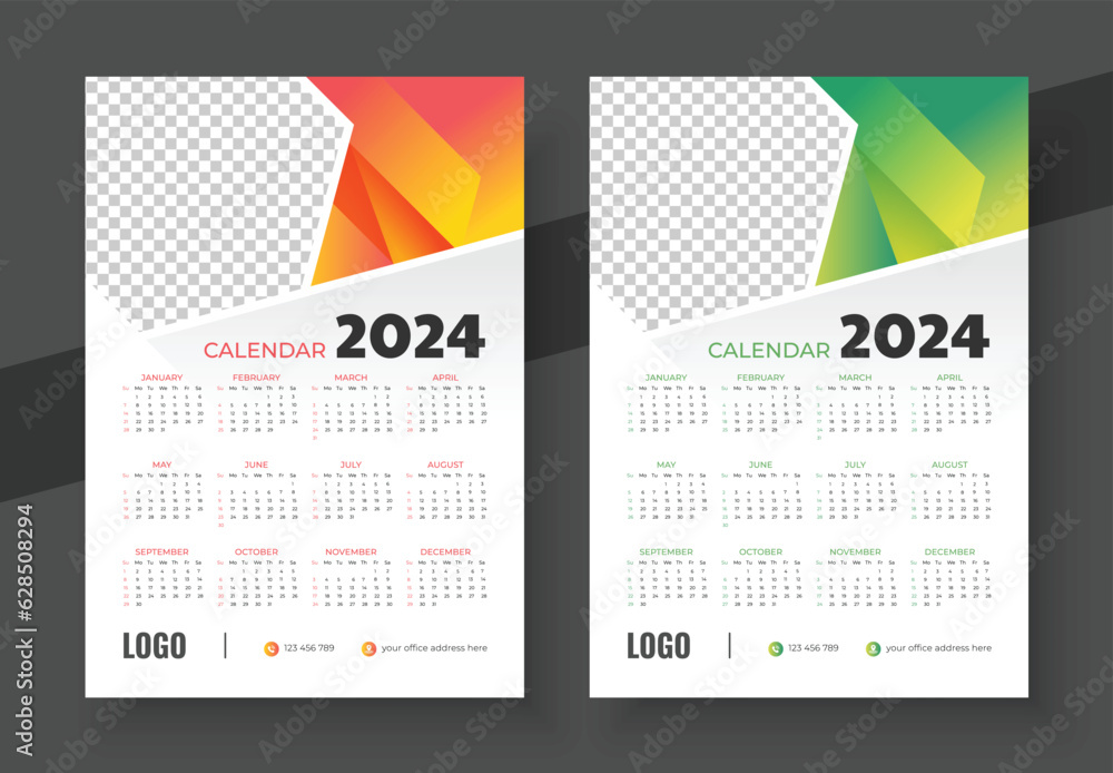 Calendar 2024 Template Design, One page wall calendar design for 2024 ...