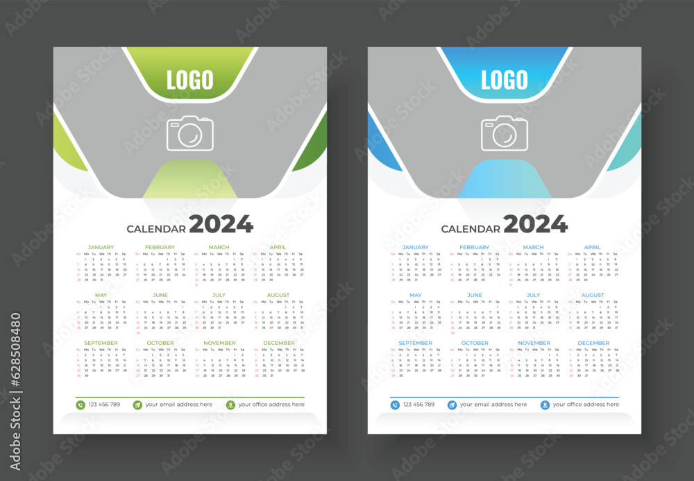 Wall Calendar 2024 Template Design. Print Ready One Page wall calendar ...