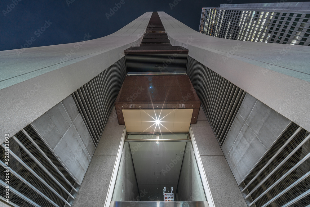 Shinjuku-ku, Tokyo - July 28, 2017: Low level side view of Skycrapers ...