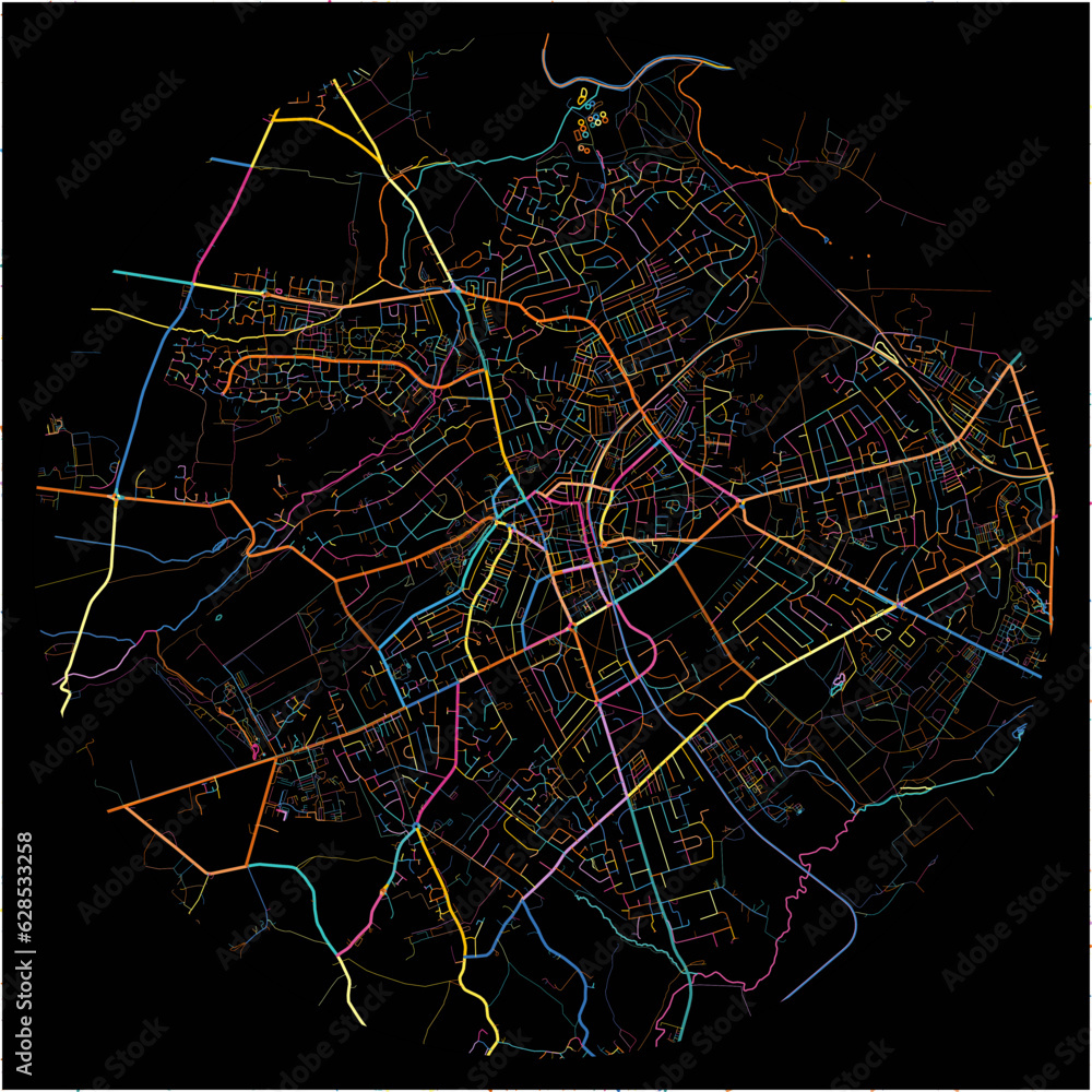 Colorful Map of Harrogate, Yorkshire and the Humber with all major and ...