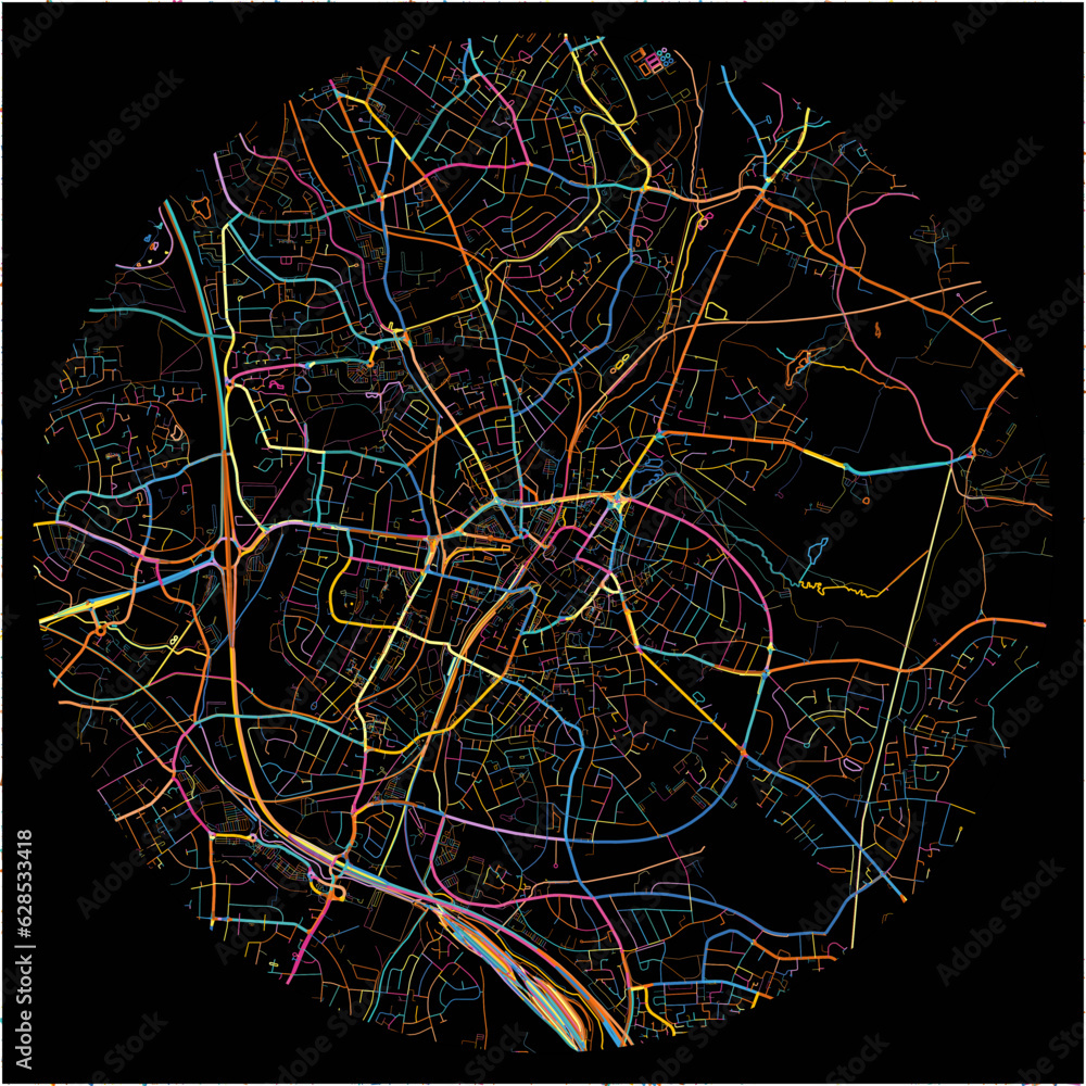 Colorful Map of Walsall, West Midlands with all major and minor roads ...