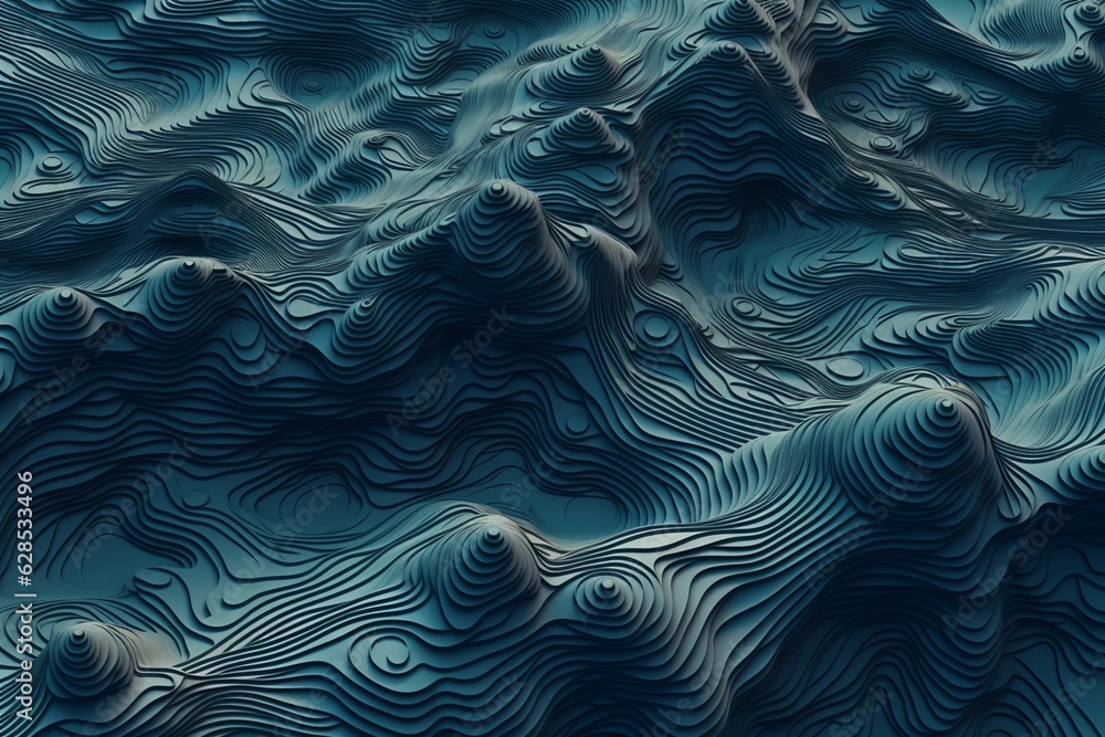 Topography map of many winding rivers like ribbons thrown across the ...