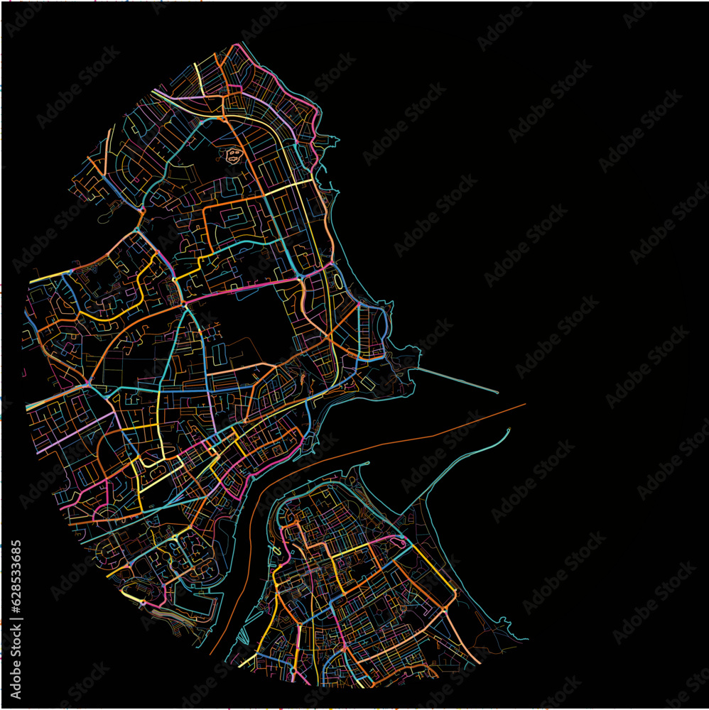 Colorful Map of Tynemouth, North East England with all major and minor ...
