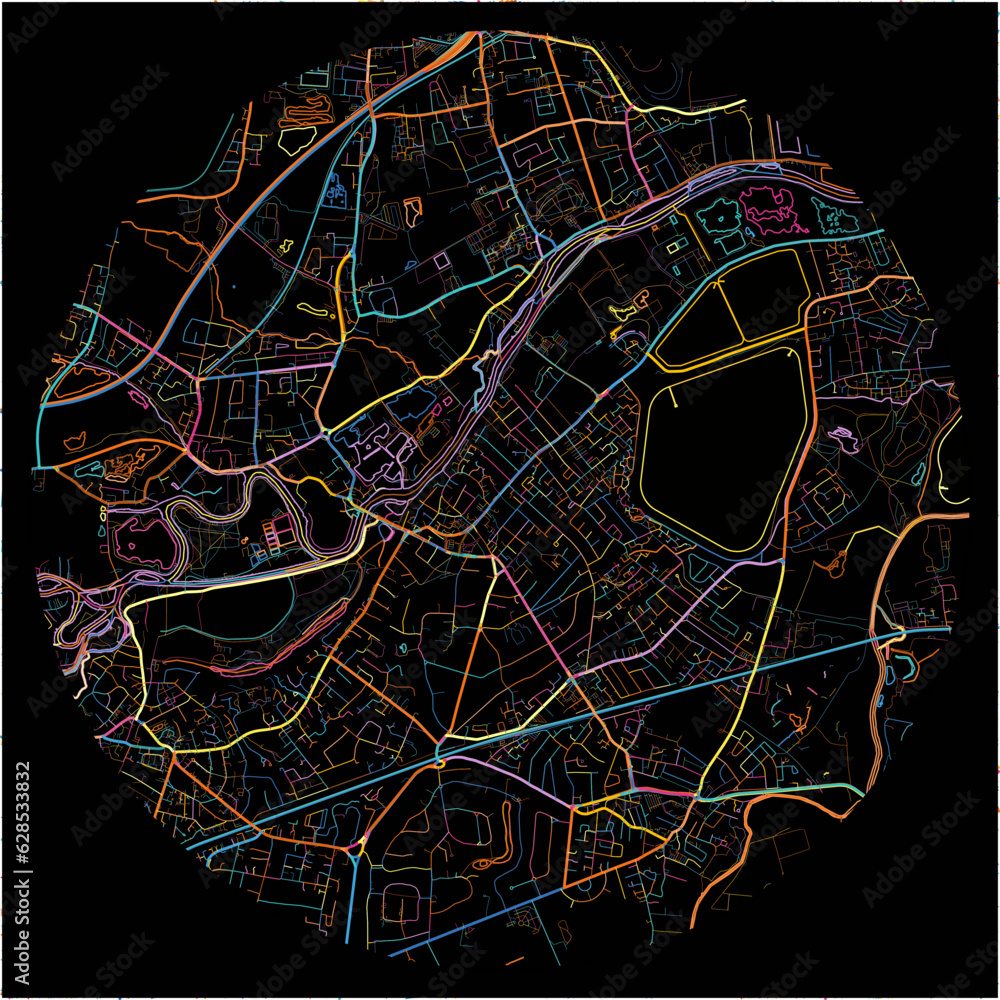 Colorful Map of Walton-on-Thames, South East England with all major and ...