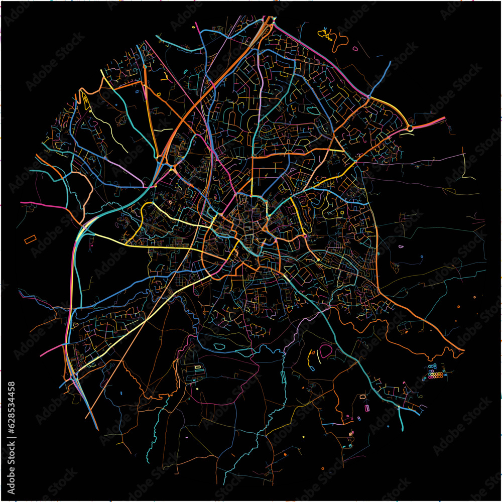 Vetor de Colorful Map of Wrexham, Wrexham with all major and minor ...