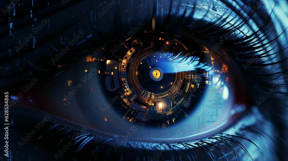 AI generated illustration of a human eye with a circuit board inside it ...