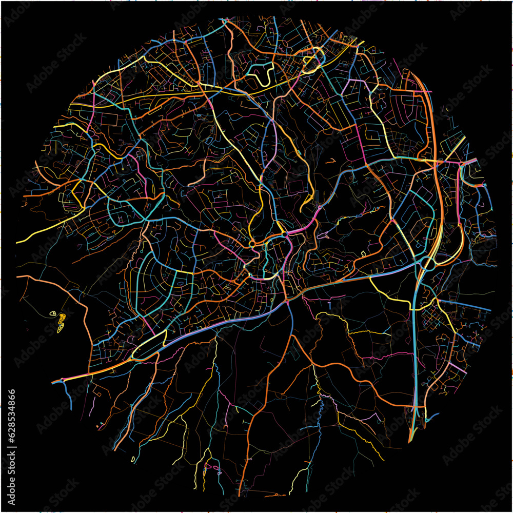 Colorful Map of Halesowen, West Midlands with all major and minor roads ...