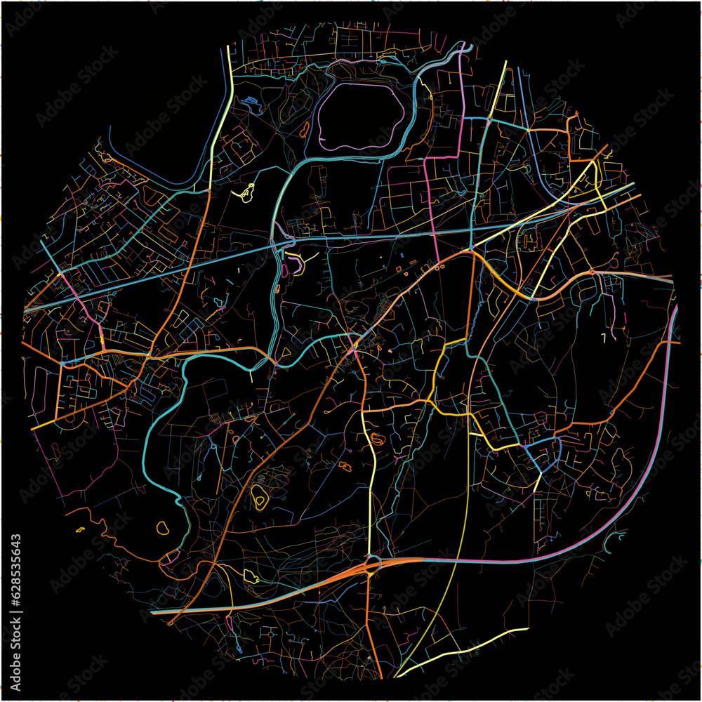 Colorful Map of Esher, North East England with all major and minor ...