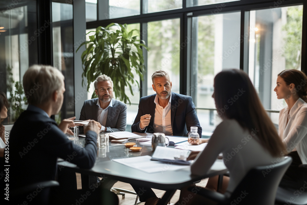 A confident team leader leading a business meeting, setting the agenda ...