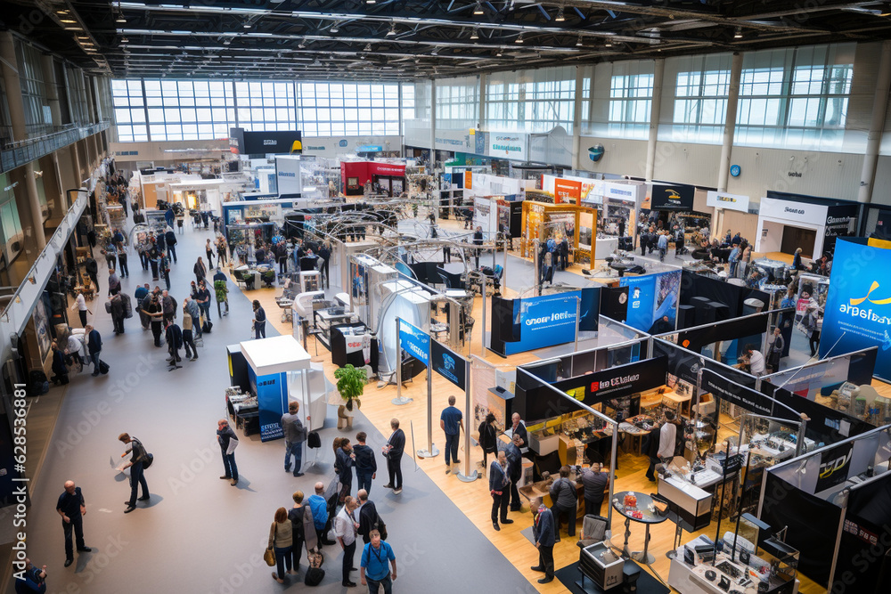 A large-scale business event with prominent sponsors and exhibitors ...