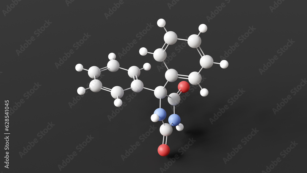 phenytoin molecule, molecular structure, hydantoins, ball and stick 3d ...