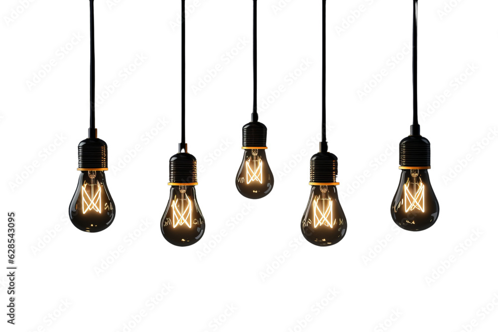 Black abstract modern light bulbs isolated on transparent background ...