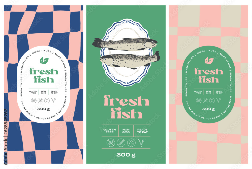 Vector hand drawn food packaging label design template set for cafe or ...