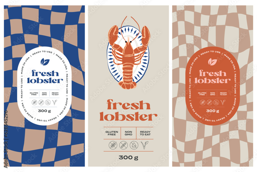 Vector hand drawn food packaging label design template set for cafe or ...