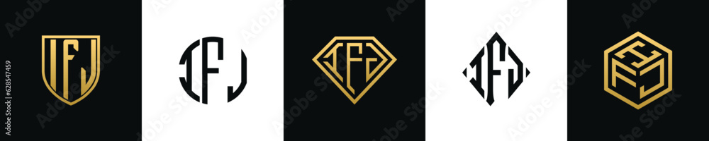 Initial letters IFJ logo designs Bundle. This collection incorporated with shield, round ...