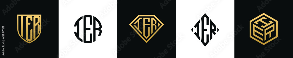 Vetor de Initial letters IER logo designs Bundle. This collection incorporated with shield ...