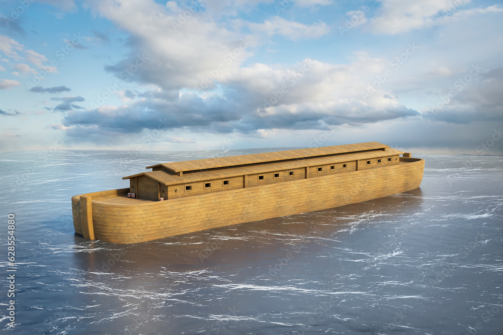Noah's ark drifts in the waters of the global flood - 3D rendering ...