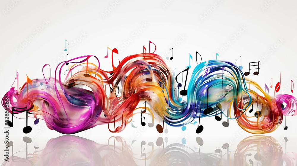 audio idea. musical background, multicolored notes on a musical stand ...