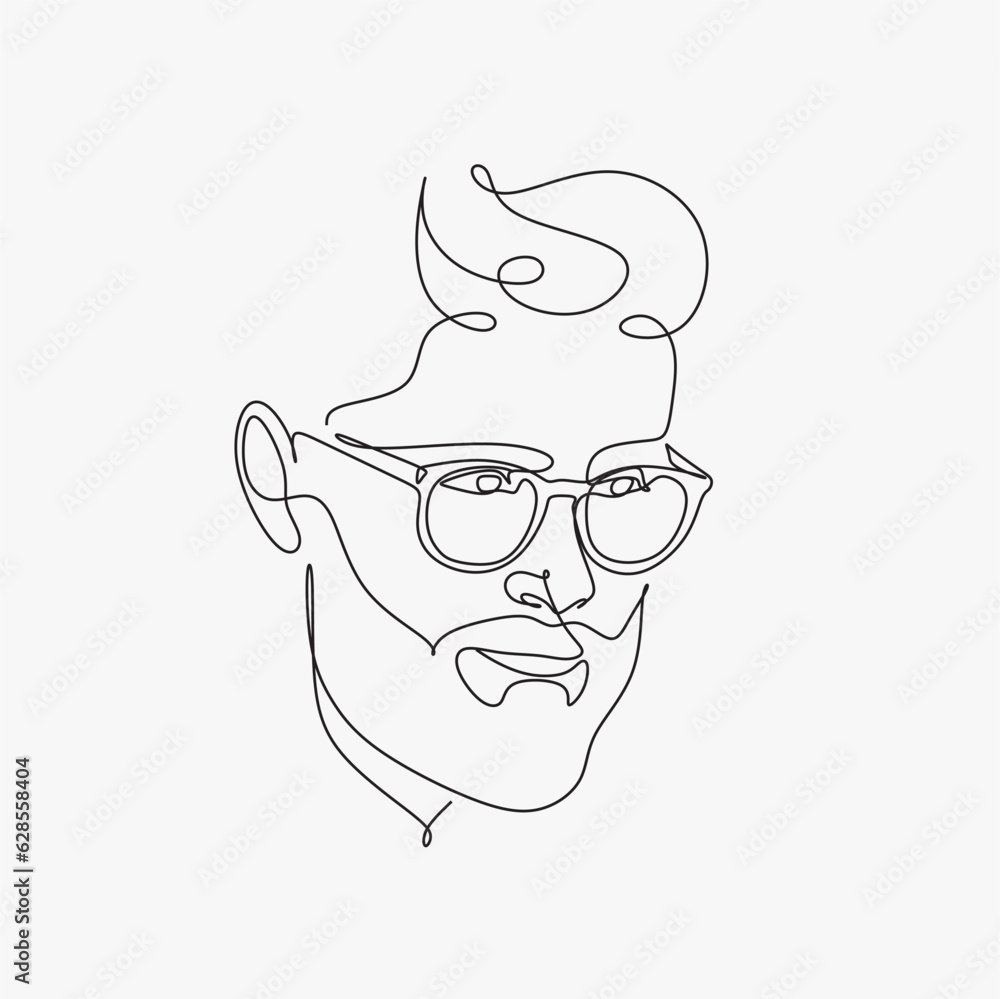 Men line art vector. Continuous one line drawing of man portrait. Hairstyle. Fashionable men's ...