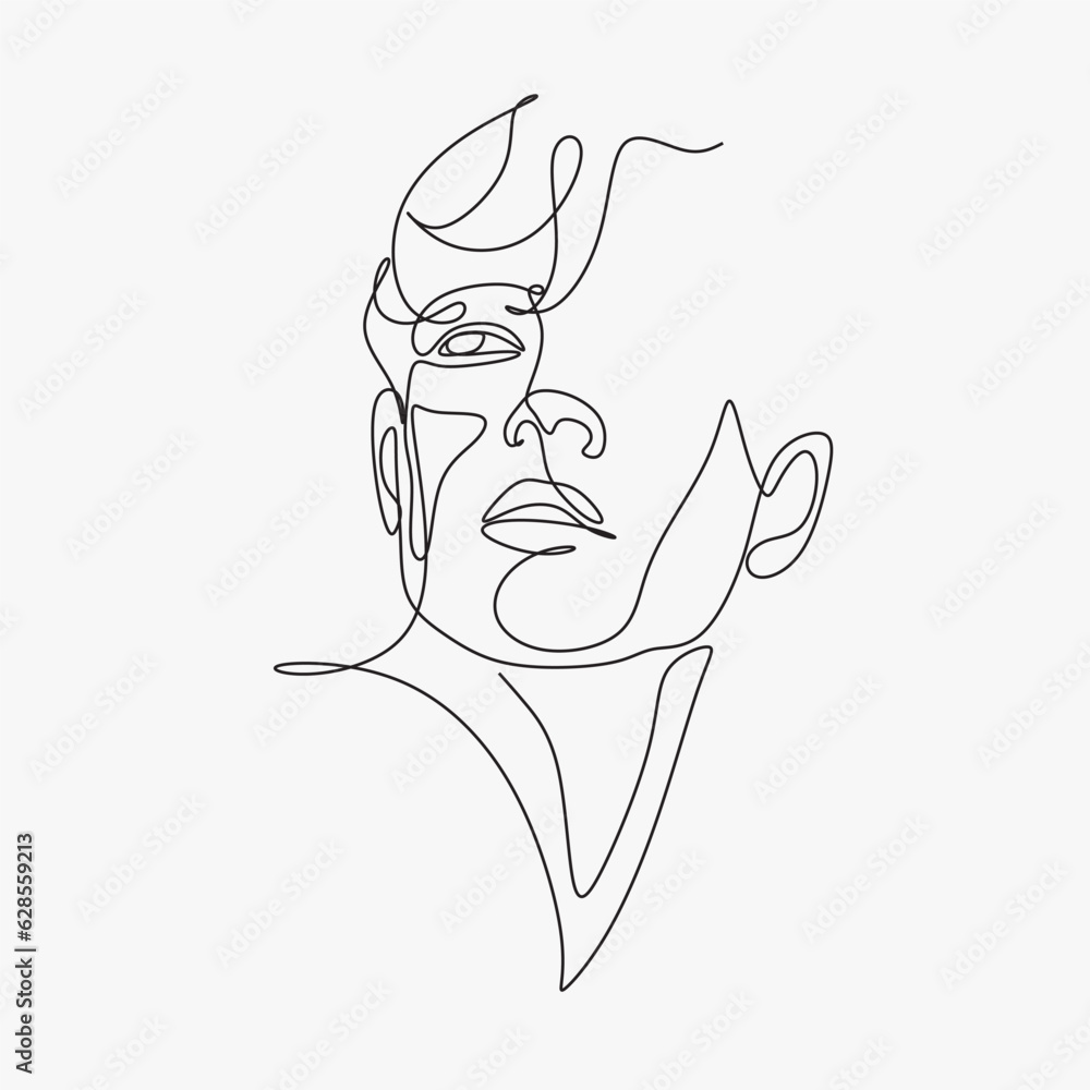 Men line art vector. Continuous one line drawing of man portrait ...