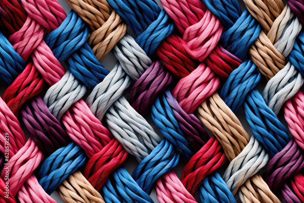 Handmade seamless pattern of colored yarn threads, loops of yarn in ...