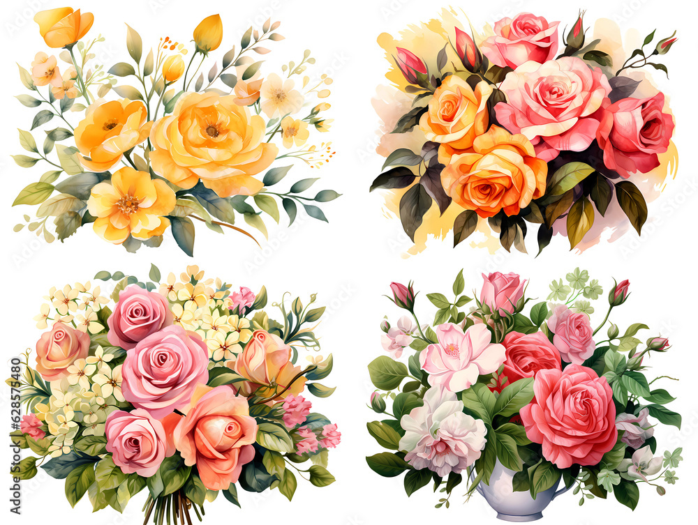 Roses bouquets clipart set. Colorful roses clipart for crafts, cards ...