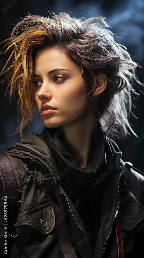 AI-generated digital art of a pretty androgynous grunge woman, with a ...