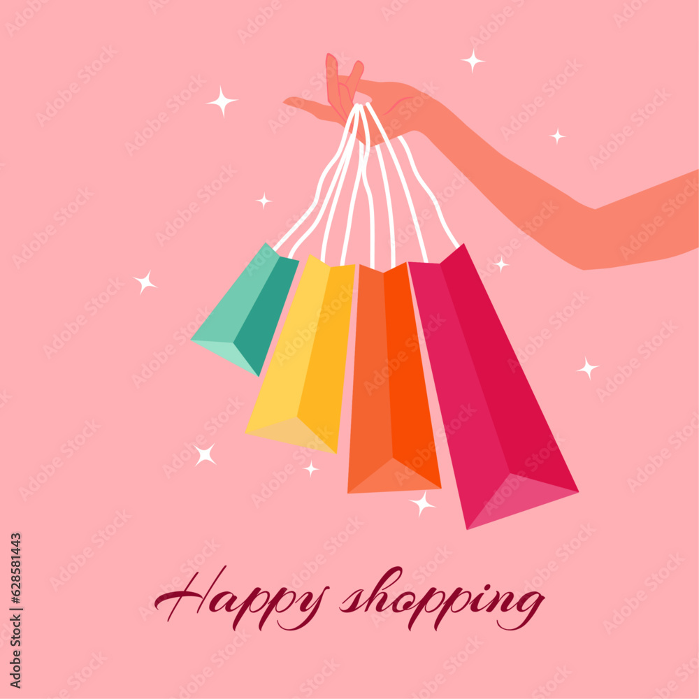 Banner for the store with the wish "Happy shopping". Sale promotional ...