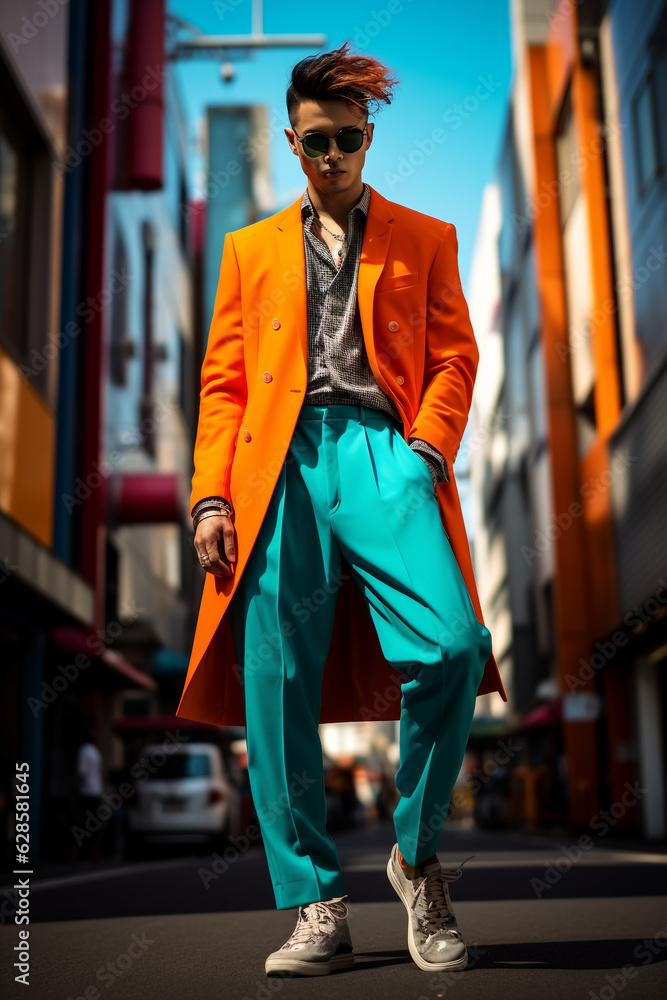 Generative ai young aesthetic fashion model asiatic man posing ...
