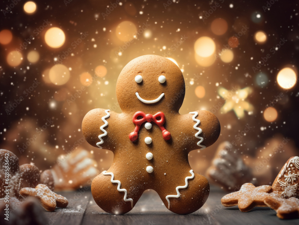 Gingerbread man. Festive background with smiling gingerbread man ...