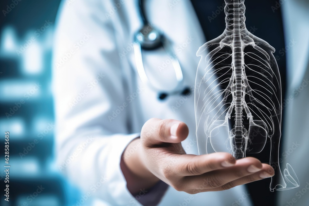 AI generated illustration of a healthcare professional holding up an x ...