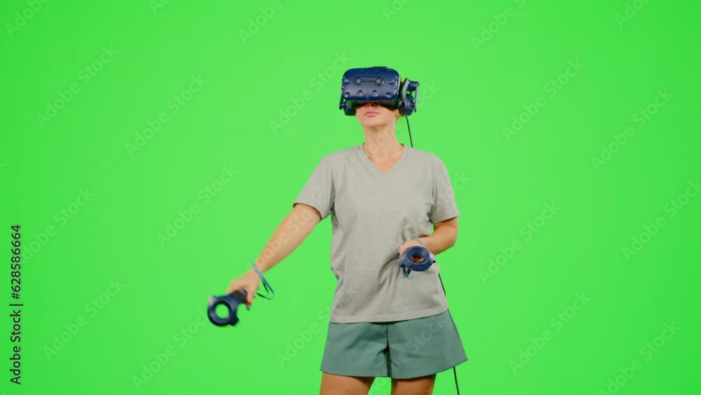 The girl in VR headset virtual reality game boring and sad. The woman ...