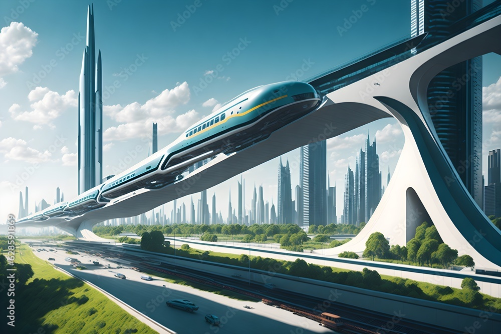 Futuristic Cityscape: Discover sleek maglev trains powered by renewable ...