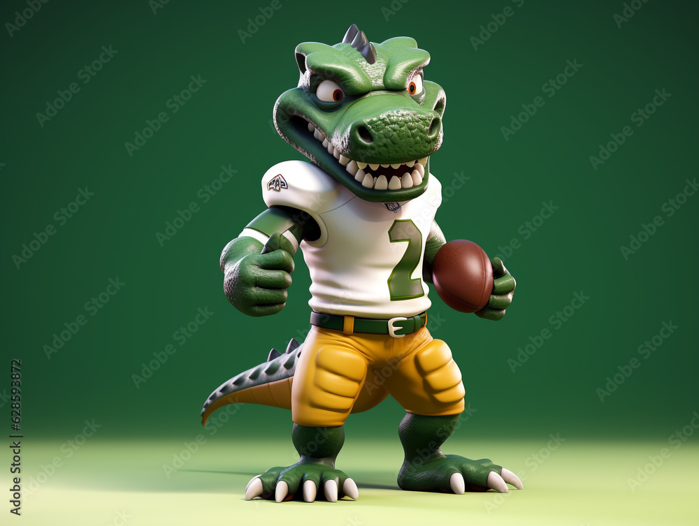 A Cute 3D Alligator Playing American Football on a Solid Color ...