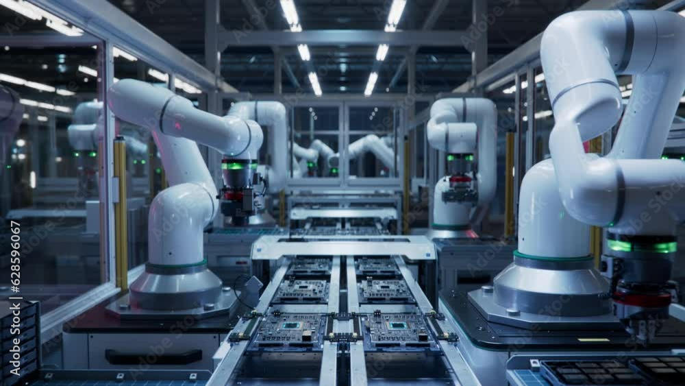 Conveyor with Advanced High Precision Robot Arms at Electronics ...