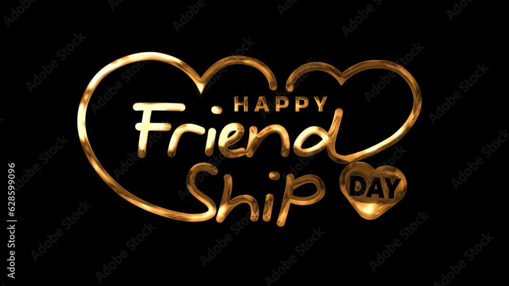 Happy Friendship Day Lettering Text Animation with hearts in gold color ...