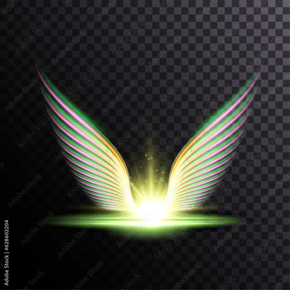 glowing, stylized angel wings on a transparent background. phoenix ...