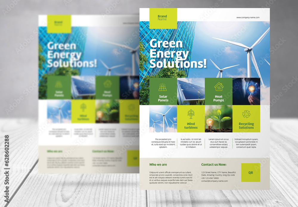 Green Energy Flyer with Green Accents Stock Template | Adobe Stock