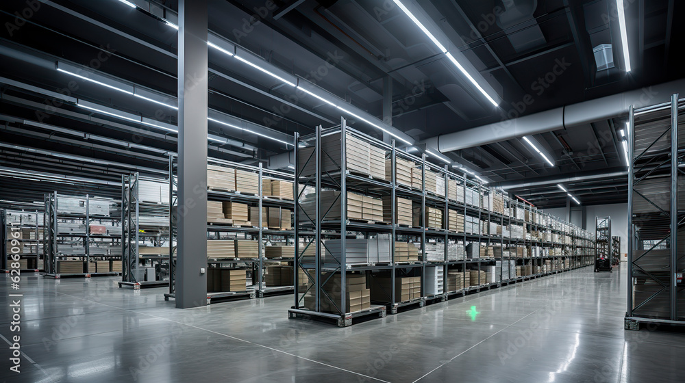 High-tech warehouse with a high level of electronics, equipped to store ...