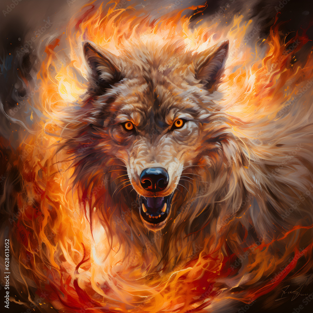 Aggressive Fire Woolf in Sparks. Concept Image of a Red Wolf and Flame ...
