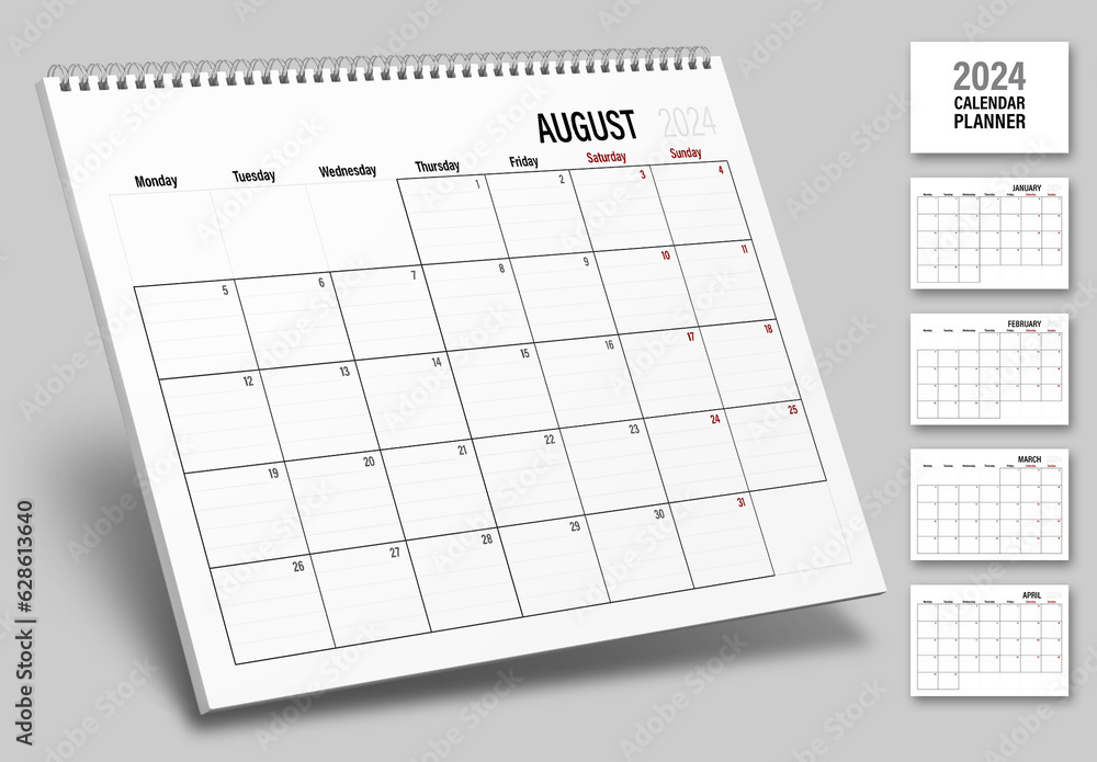 2024 Lined Calendar Everyday Planner, Monday first day of week layout ...