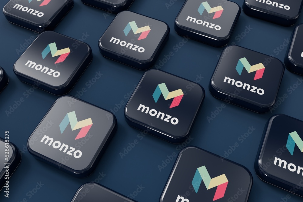 LONDON, UK - July 2023: Monzo bank company logo. 3D Rendering Stock Illustration | Adobe Stock