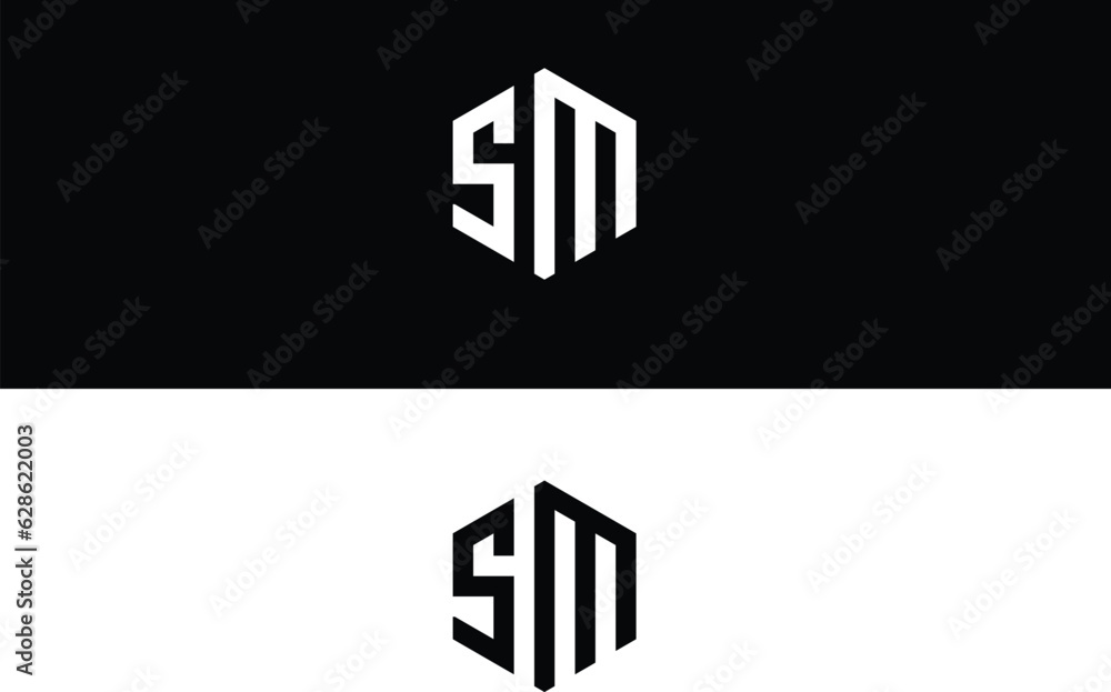 SM minimal style monogram logo white and black background Stock Vector ...